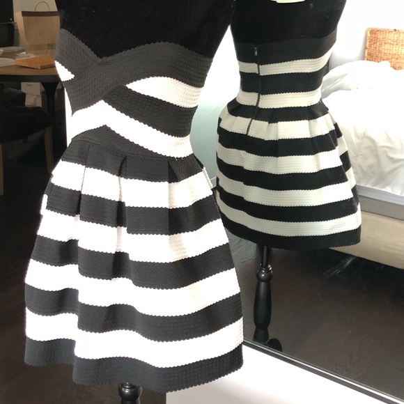 Sans Souci | Dresses | Bogo Bandage Black And White Striped Mini Fit ...